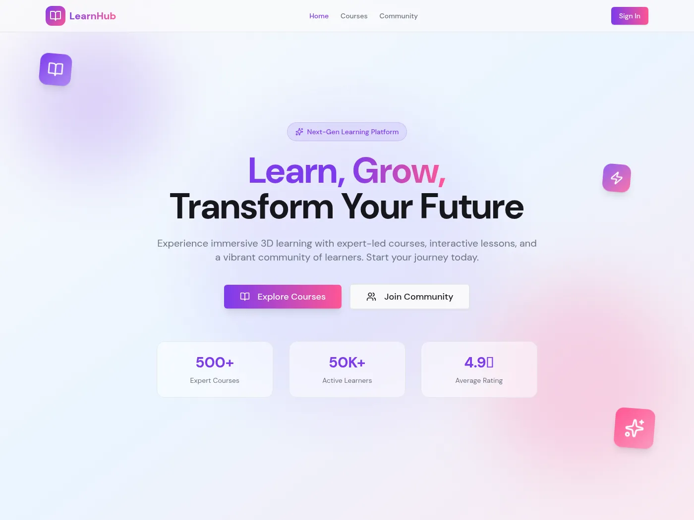 3D Animated eLearning Platform with Community Integration