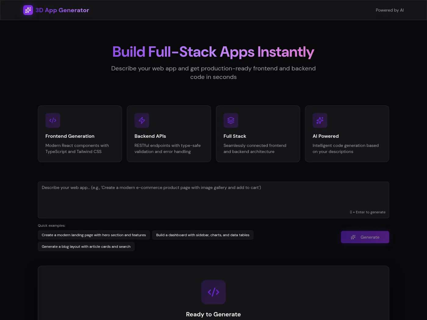 3D Modern No-Code Web App Generator