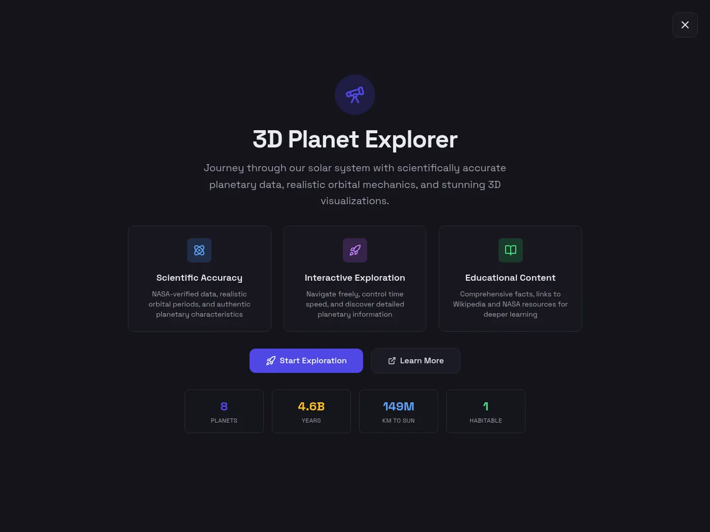 3D Planet Explorer: Interactive Solar System Visualization
