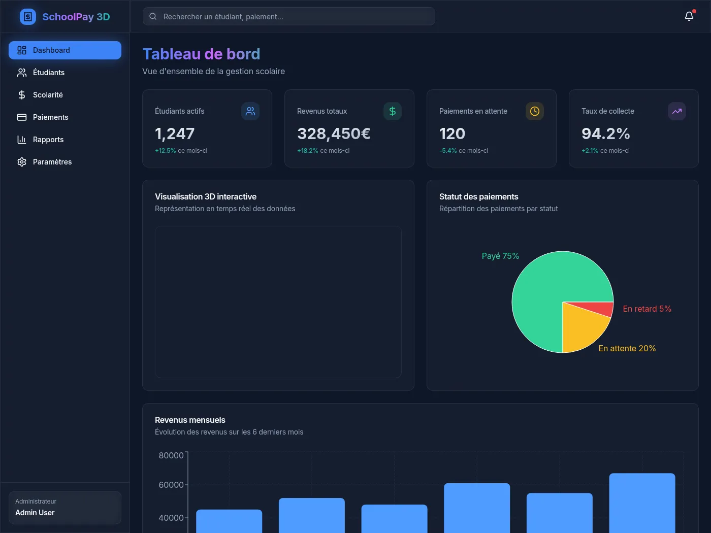 3D School Management Dashboard