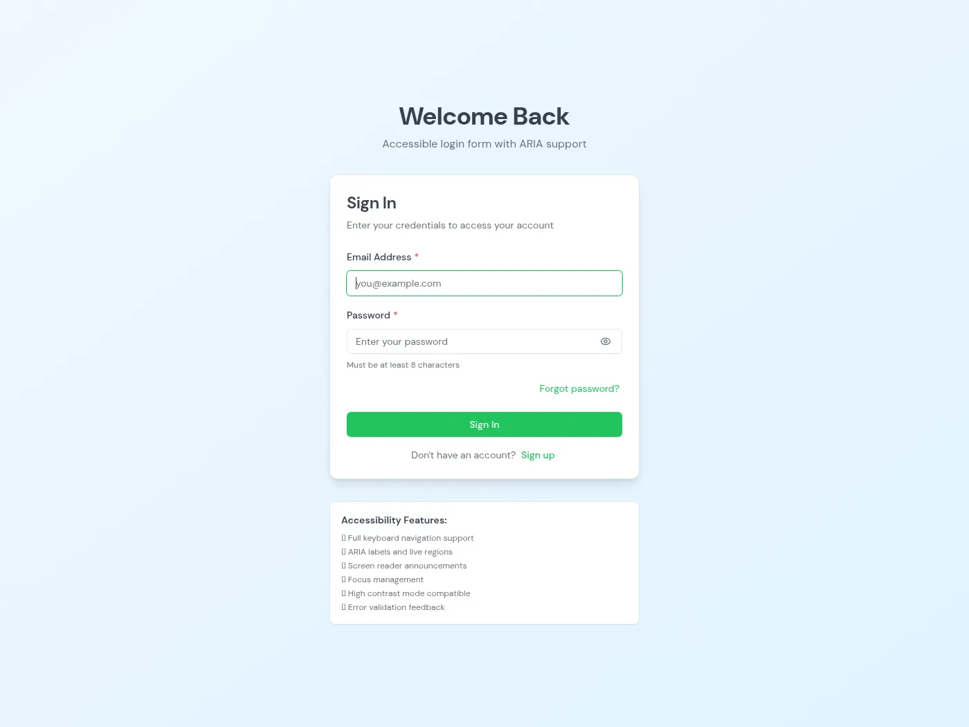 Accessible Login Form React Component