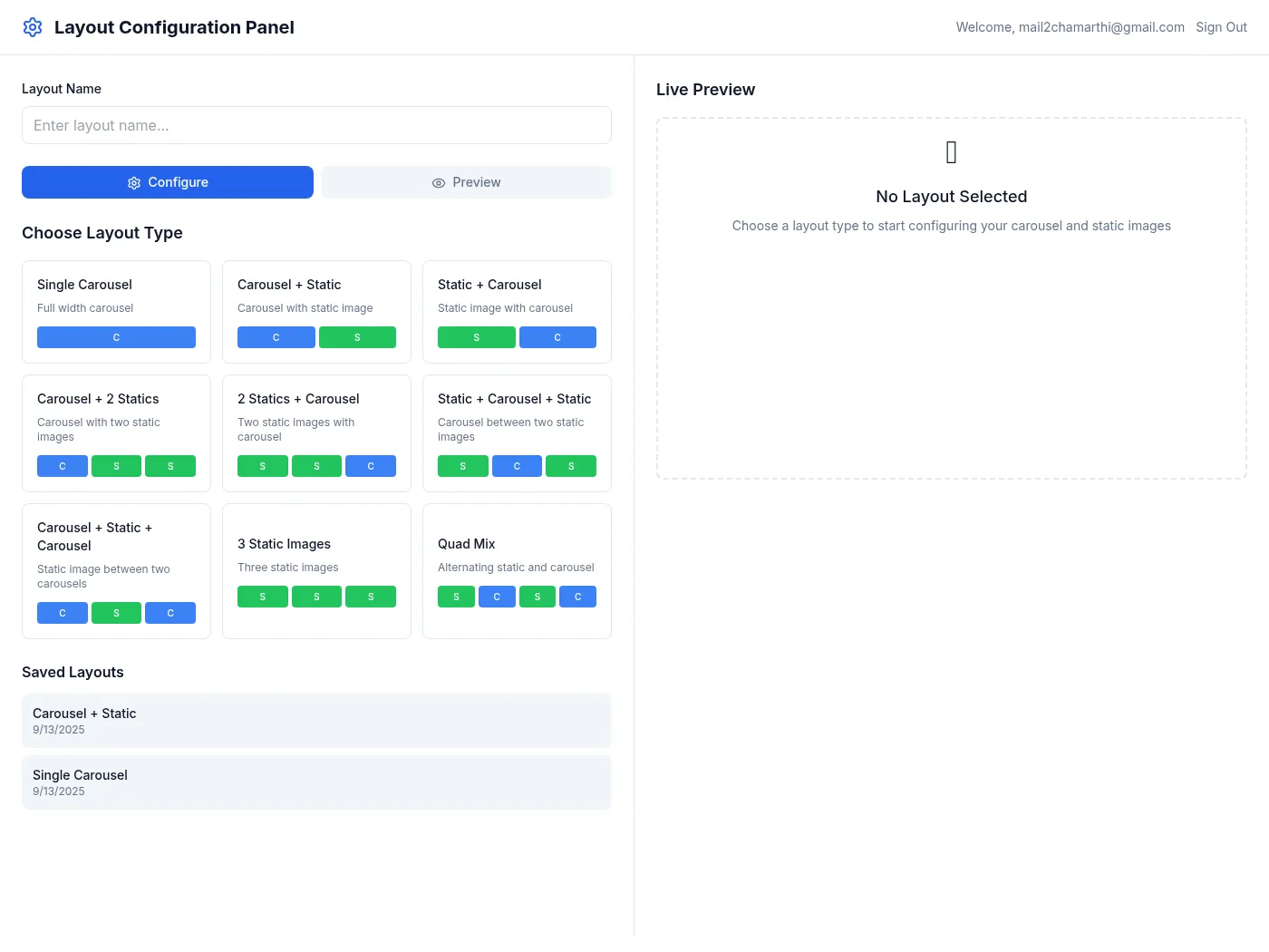 Admin Carousel and Static Image Configuration Panel