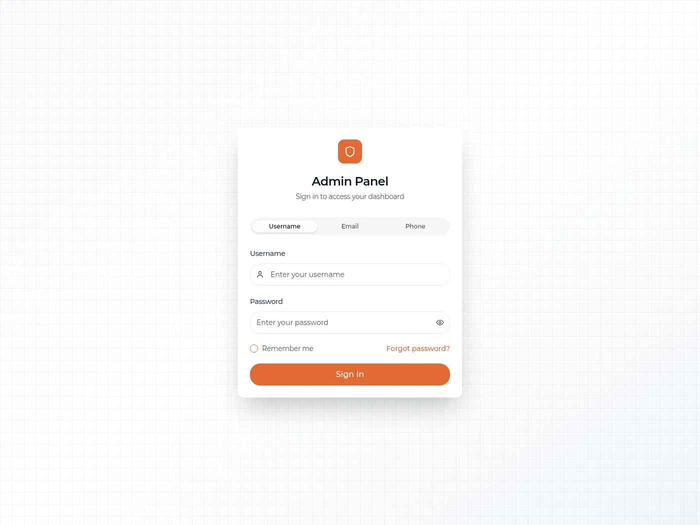 Admin Panel Login Page UI with #EC622E Brand Color and Montserret Font