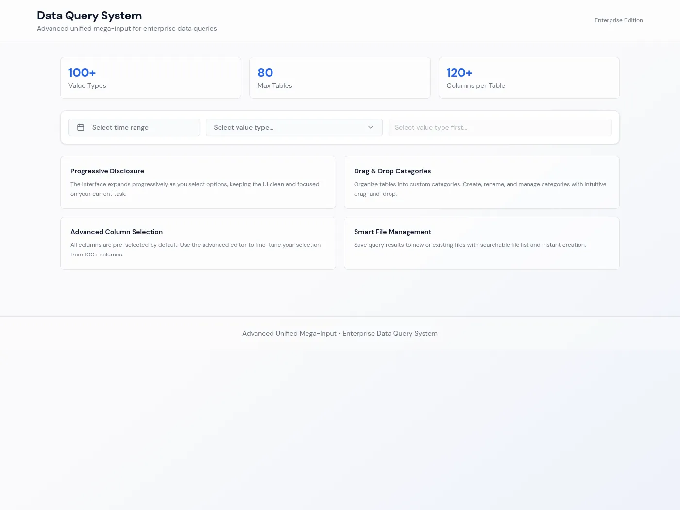 Advanced Unified Mega-Input for Data Query Systems