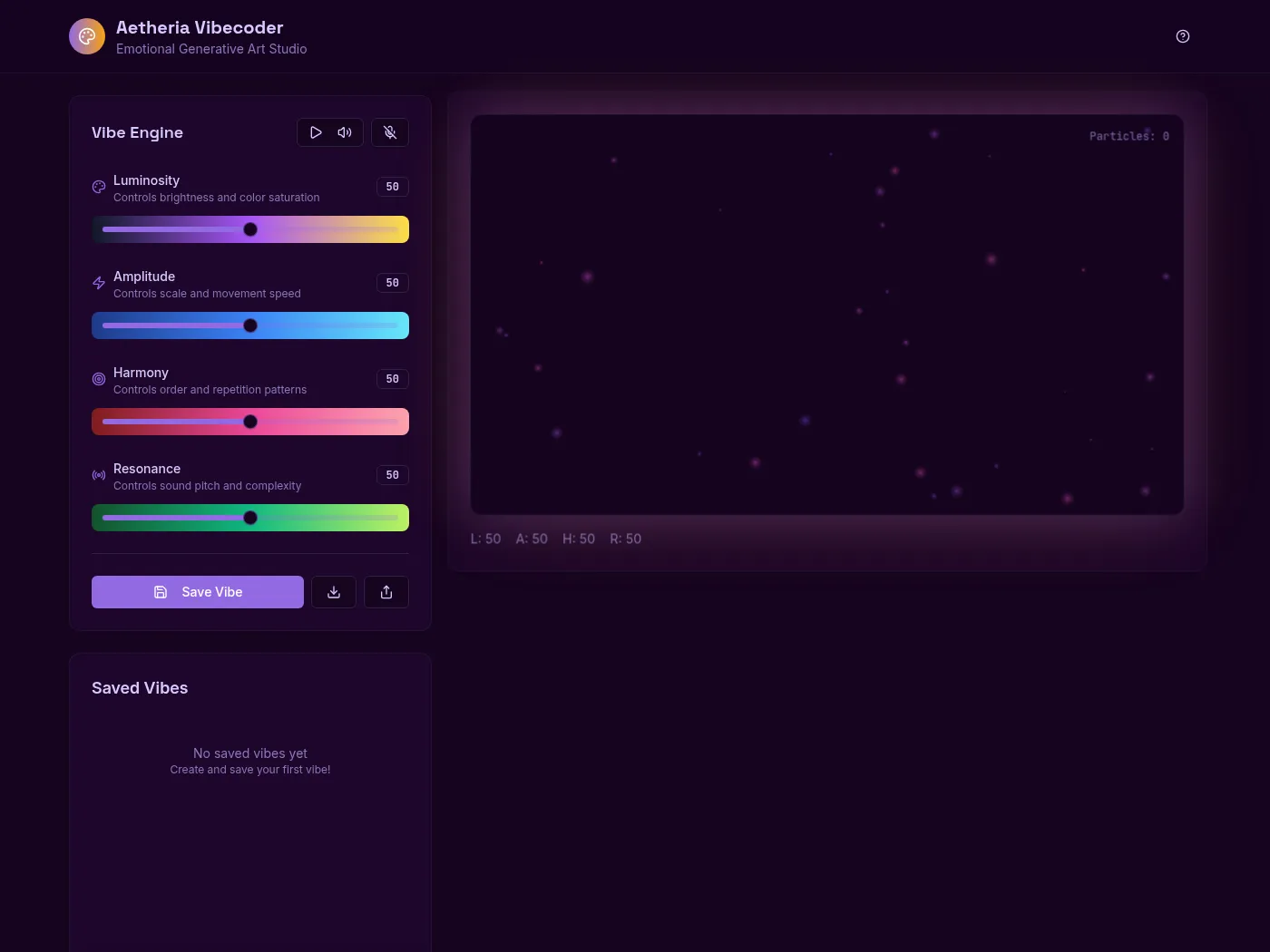 Aetheria Vibecoder: Emotional Generative Art & Sound Studio
