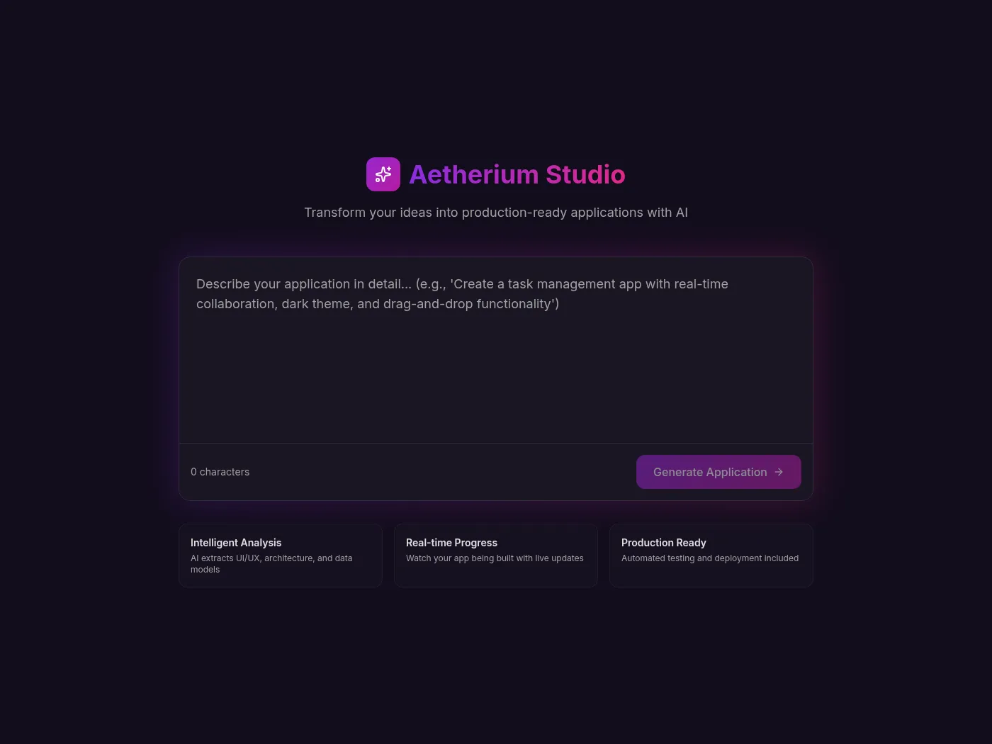 Aetherium Studio: AI-Powered Text-to-App Full-Stack Platform