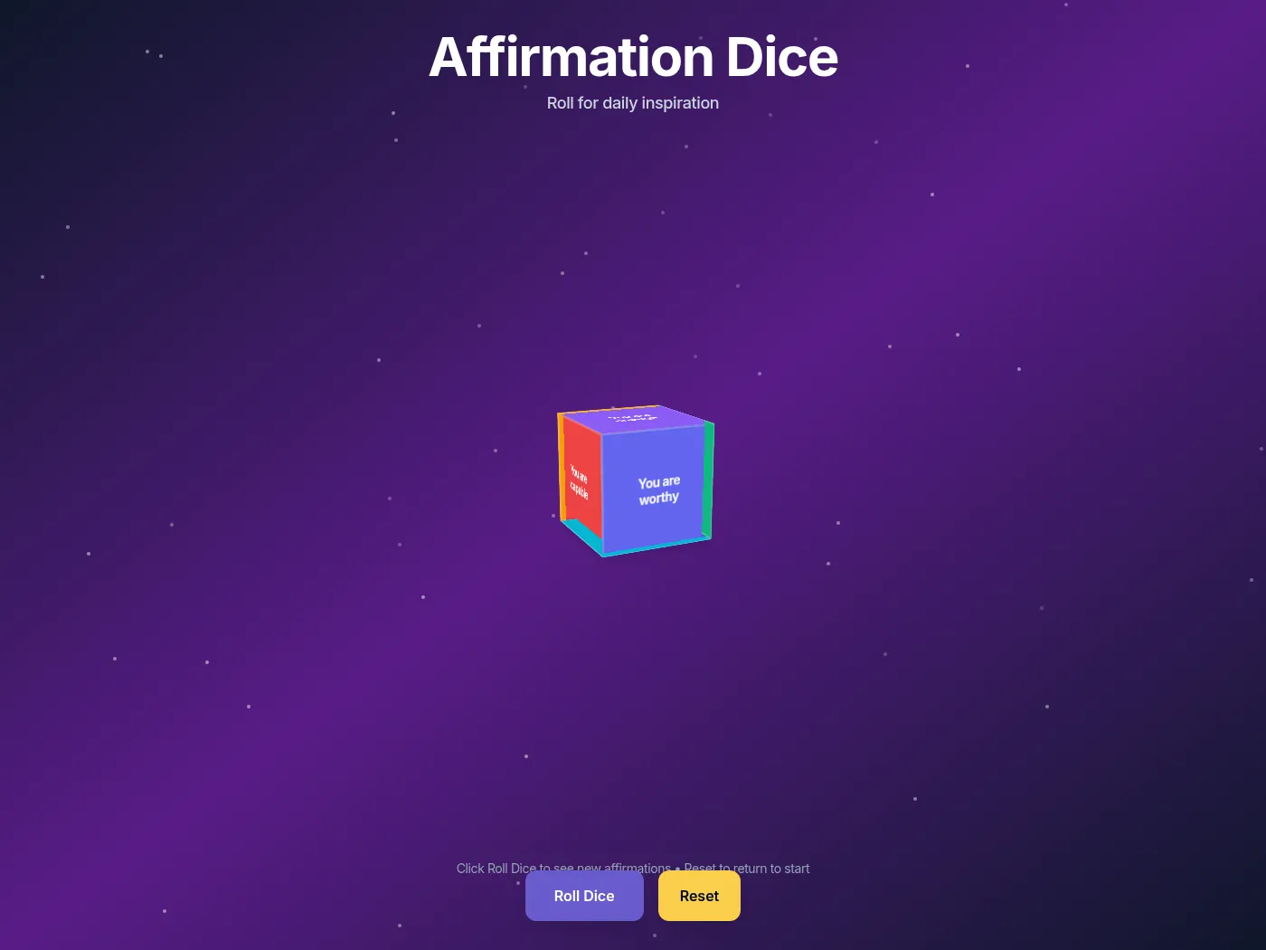 Affirmation Dice: 3D Word of Affirmation Generator