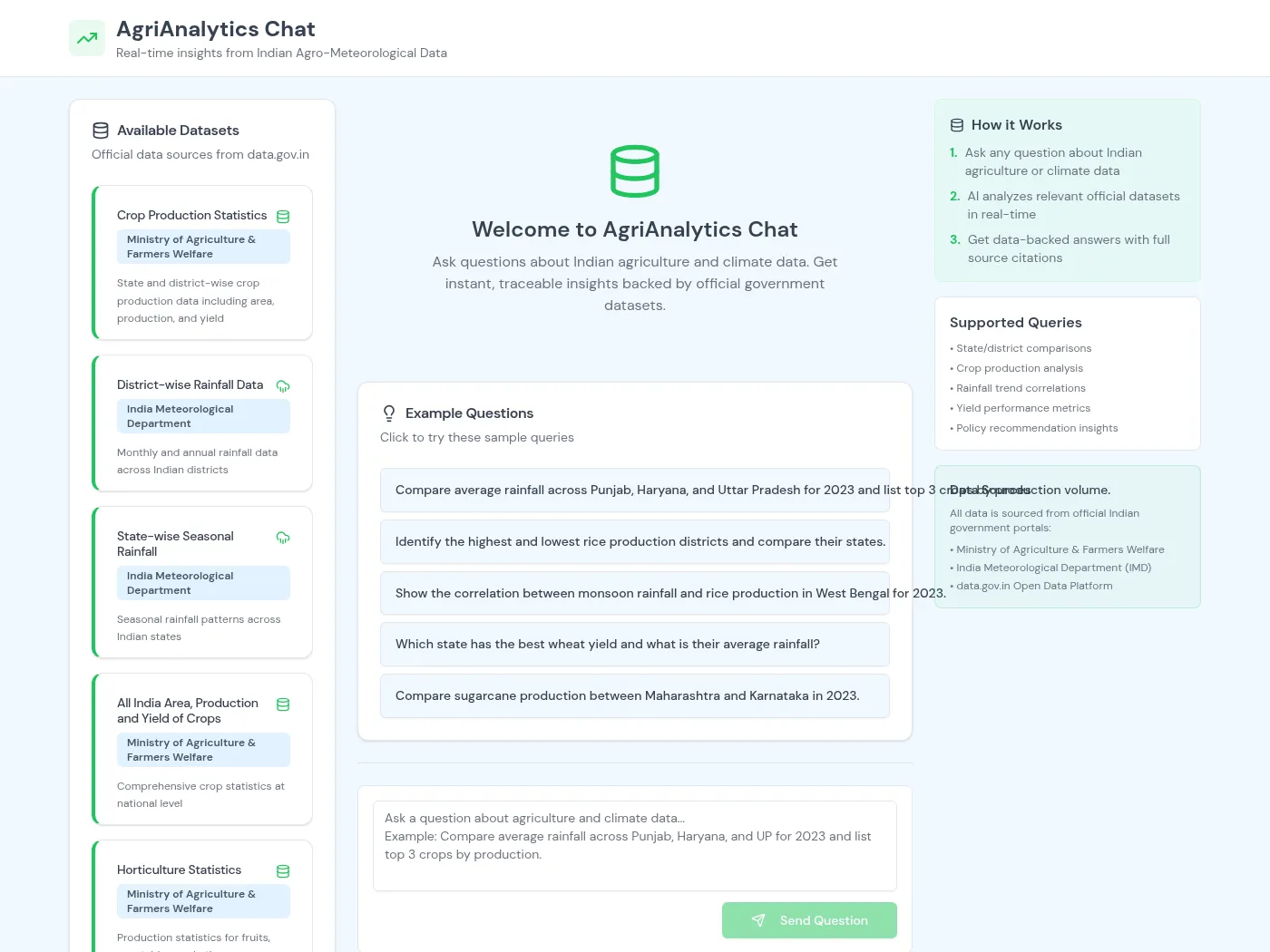 AgriAnalytics Chat: Real-time Insights from Indian Agro-Meteorological Data