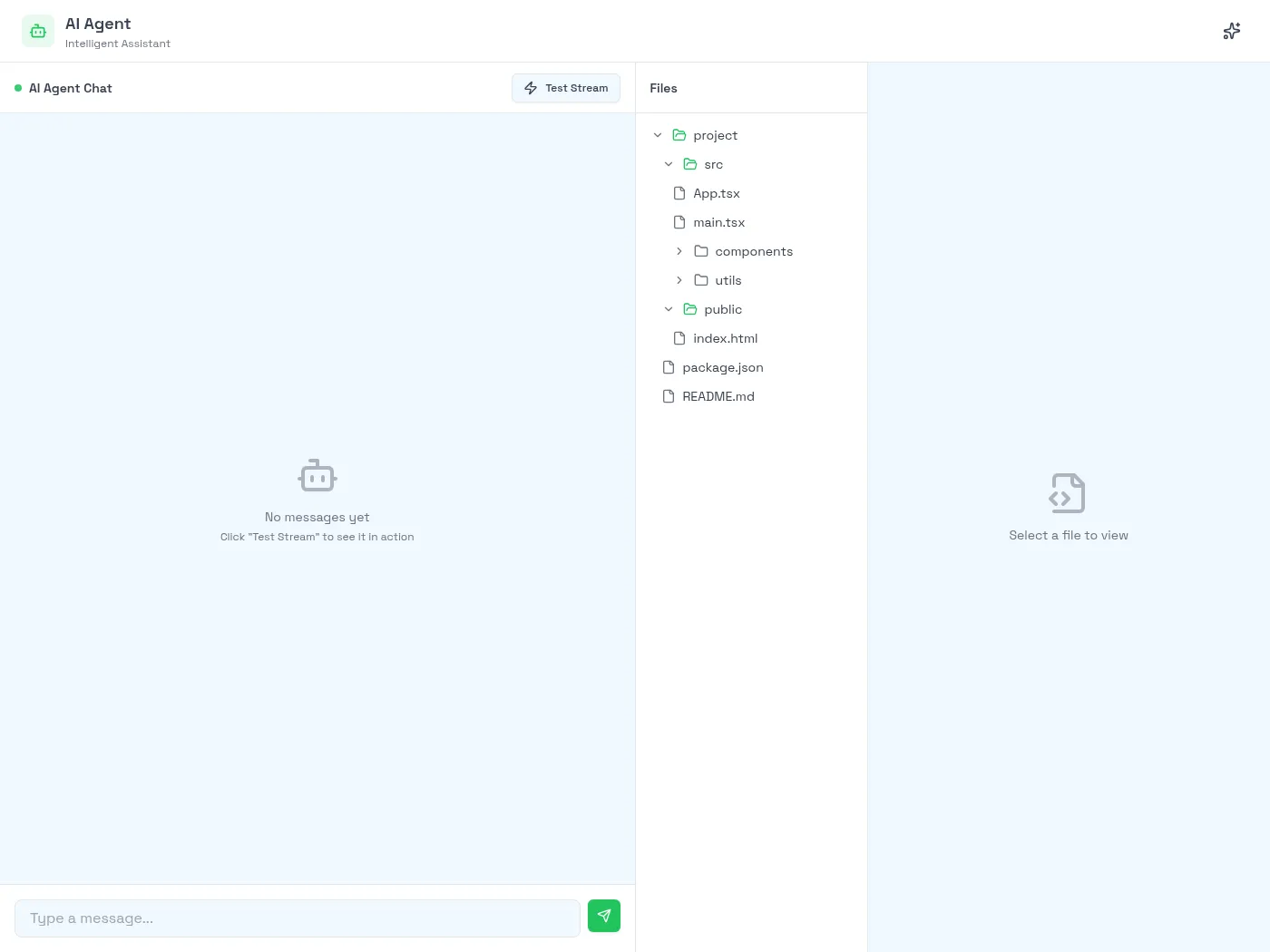 Modern AI Agent Web Frontend with Chat and File Viewer