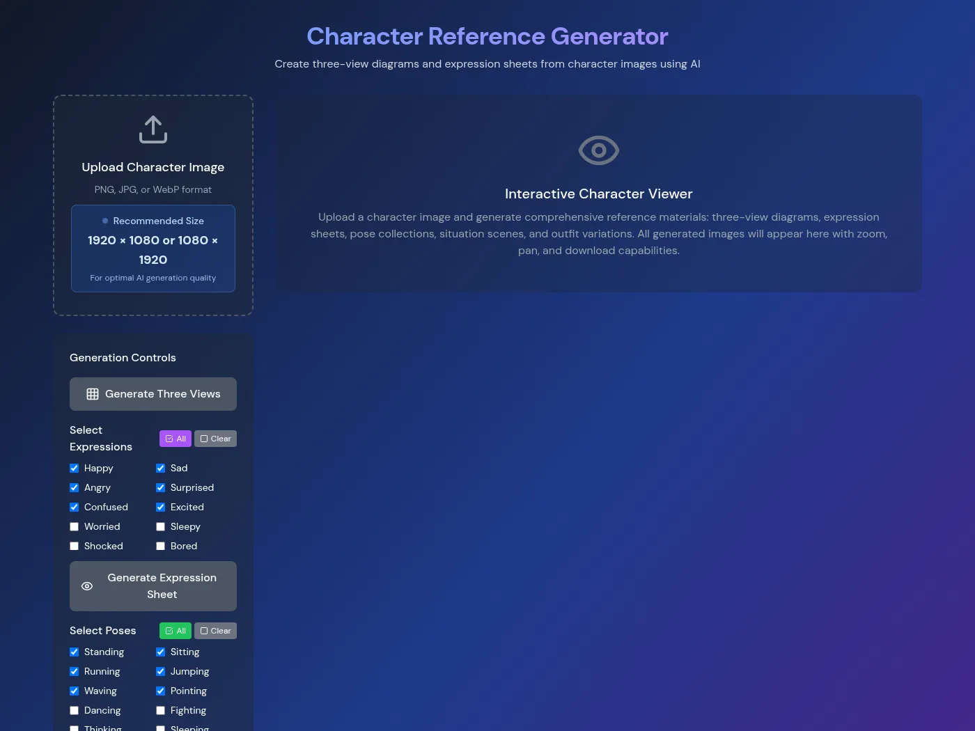 AI Character Reference & Expression Sheet Generator