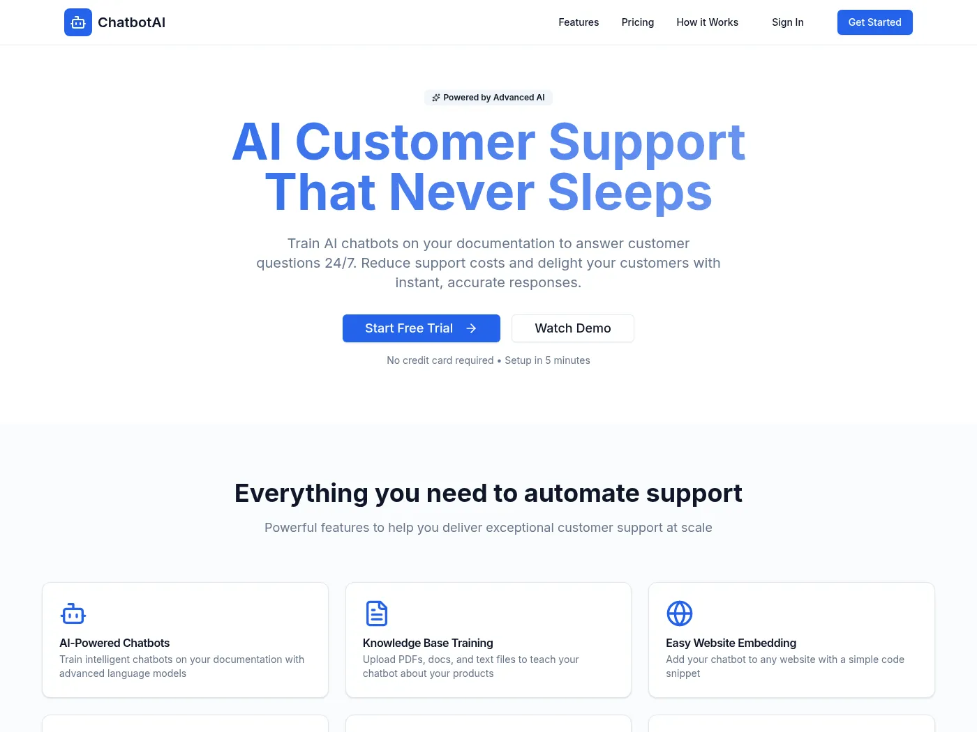 AI Customer Support Chatbot Platform