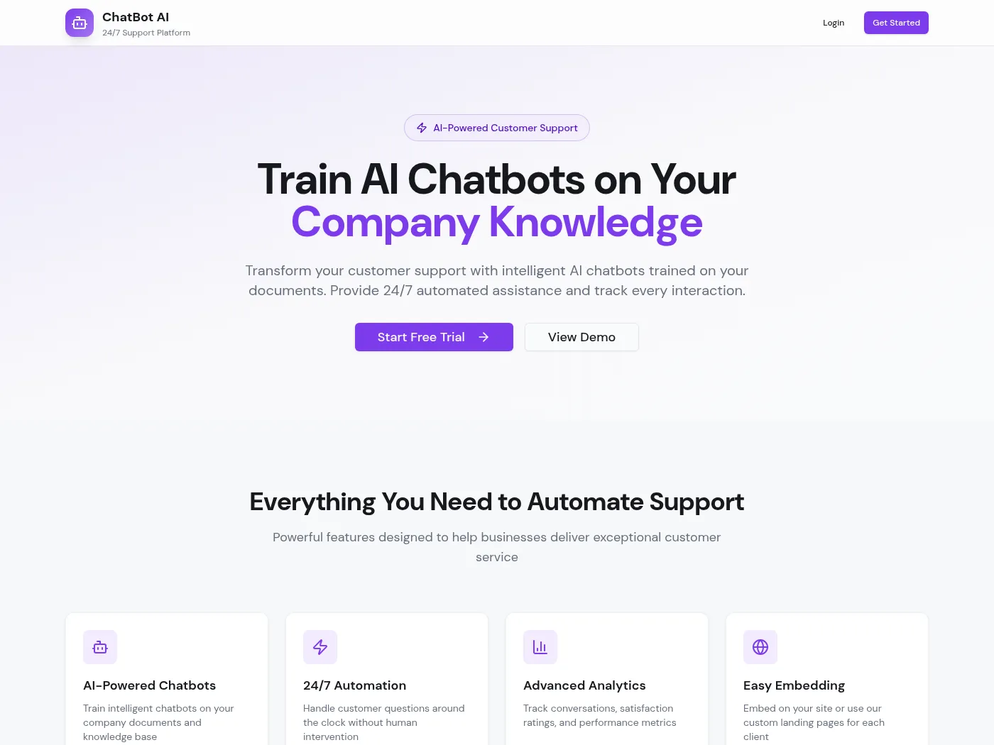 AI Customer Support Chatbot Platform