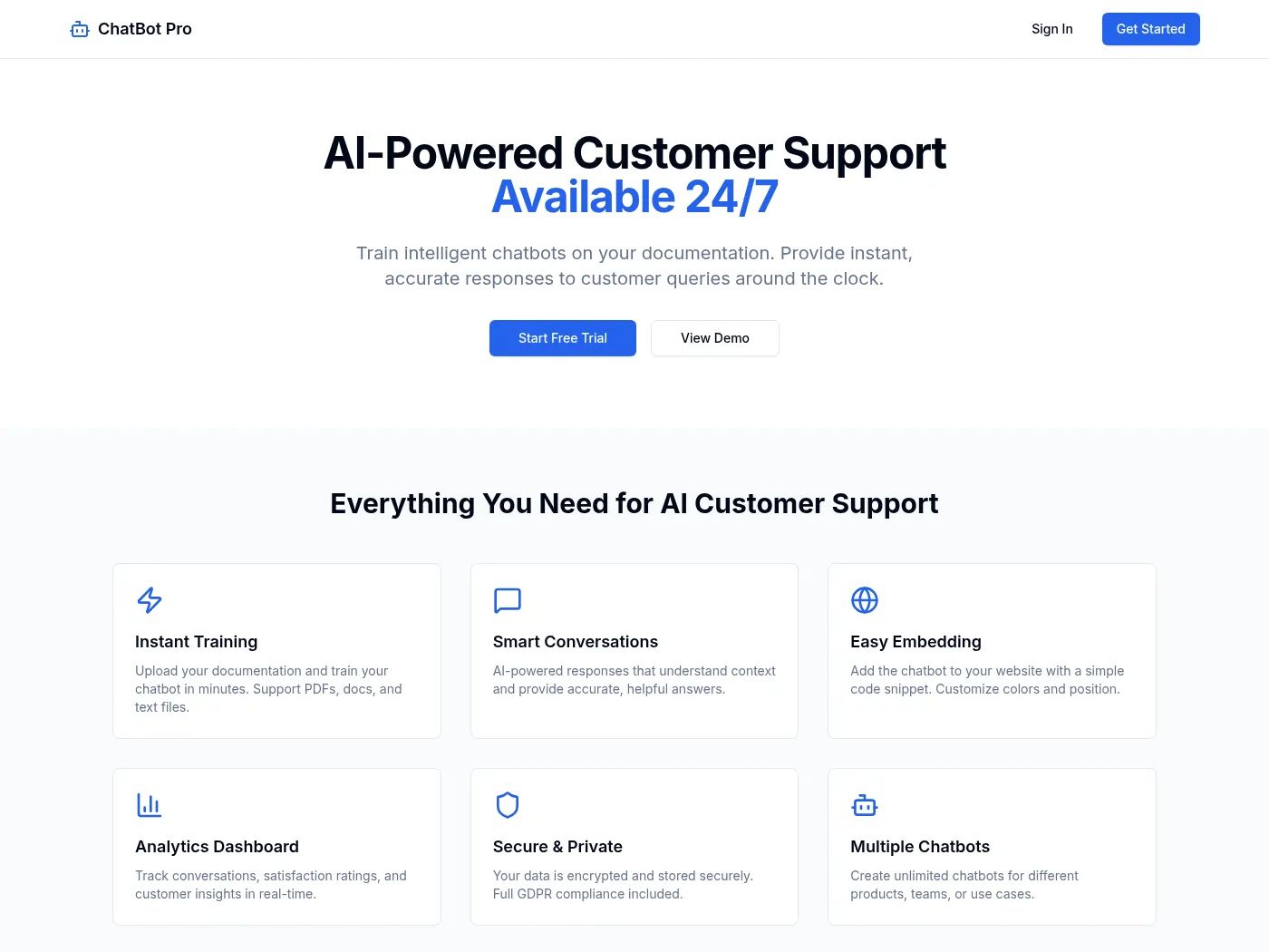 AI-Powered Customer Support Chatbot Platform