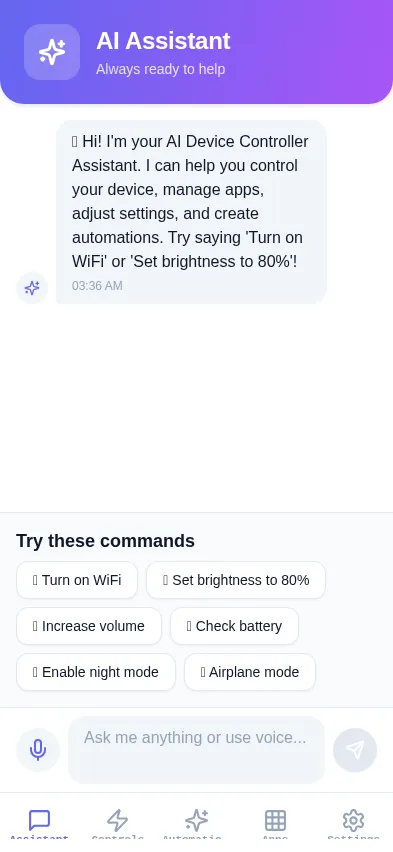 AI Device Controller Assistant App
