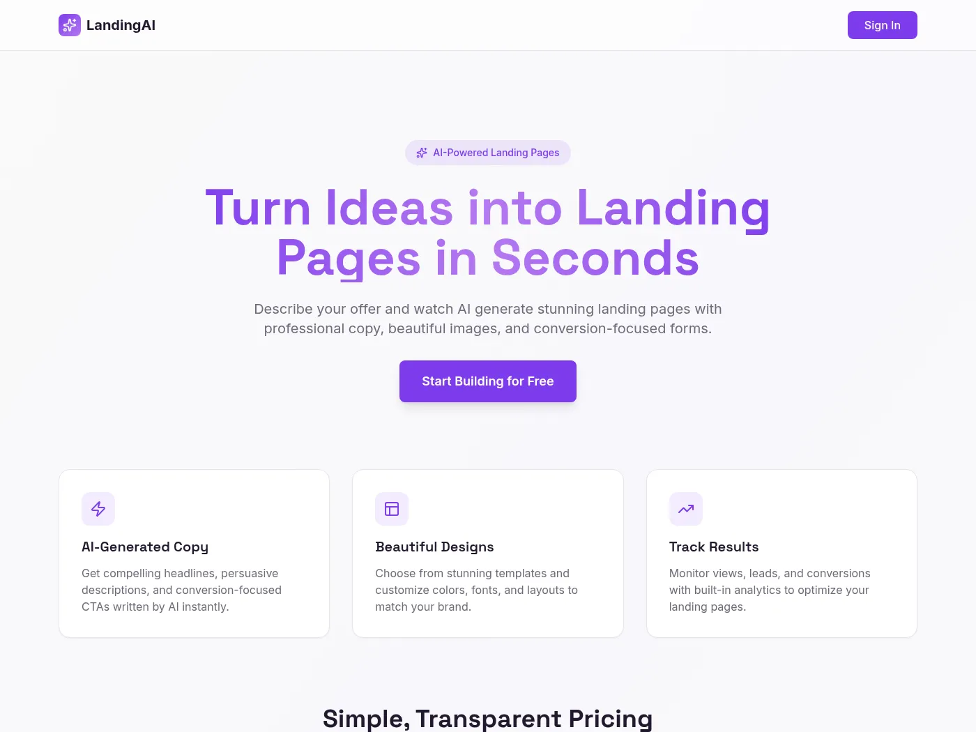 AI-Powered Landing Page Builder Platform