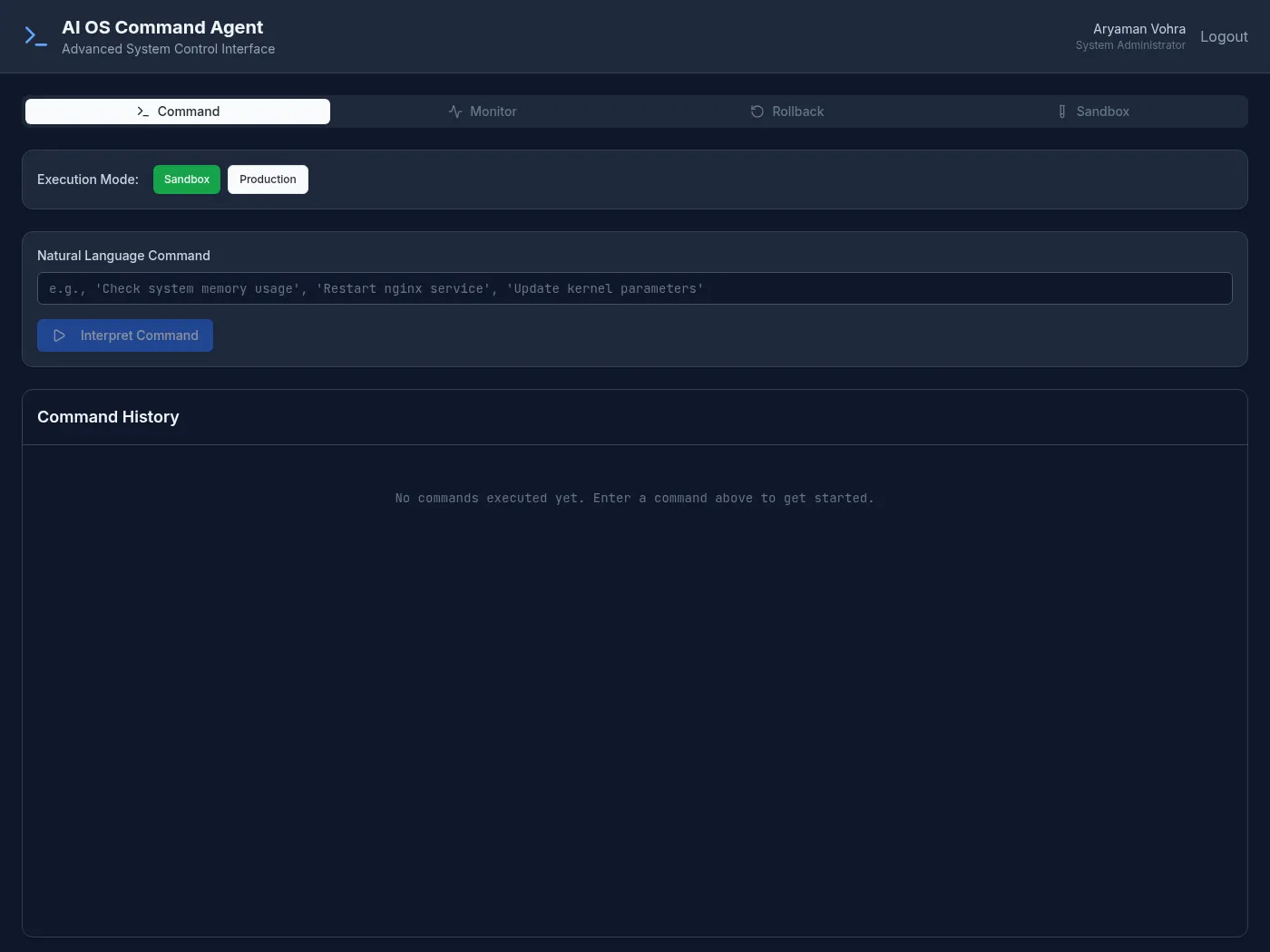 AI OS-Level Command Agent with Rollback & Sandbox