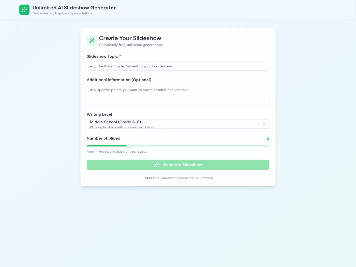 Unlimited AI Slideshow Generator