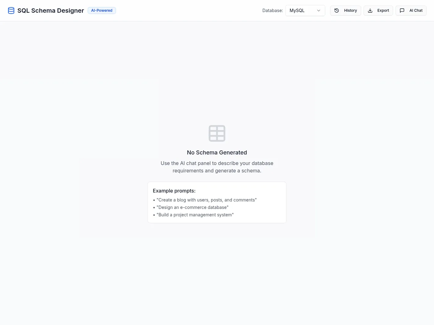 AI-Powered SQL Database Designer with Schema Generation Chat