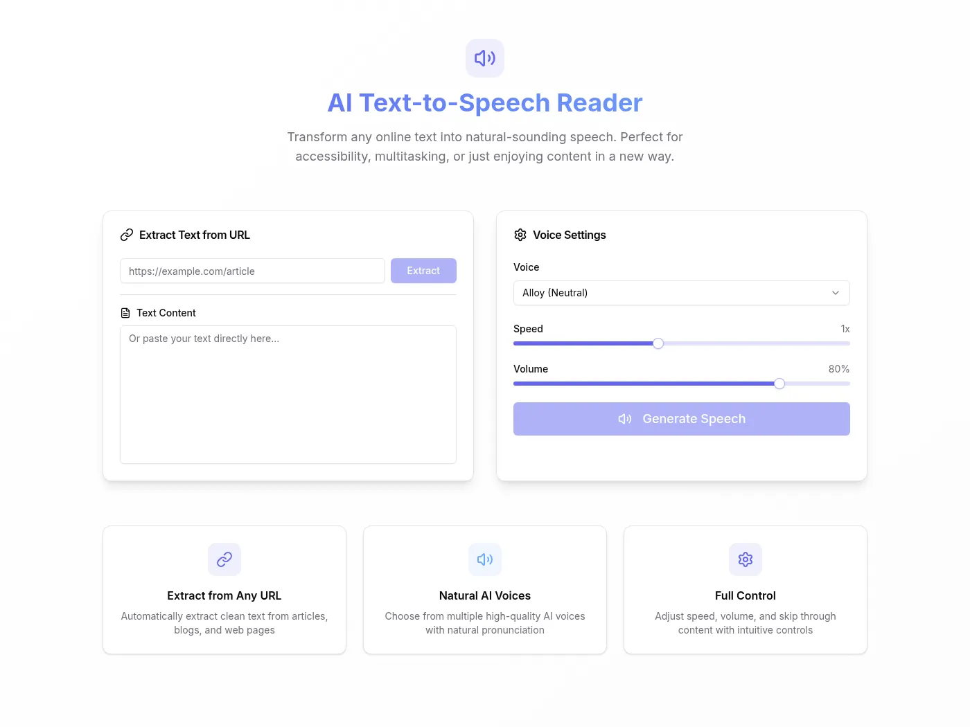 AI Text-to-Speech Web Reader