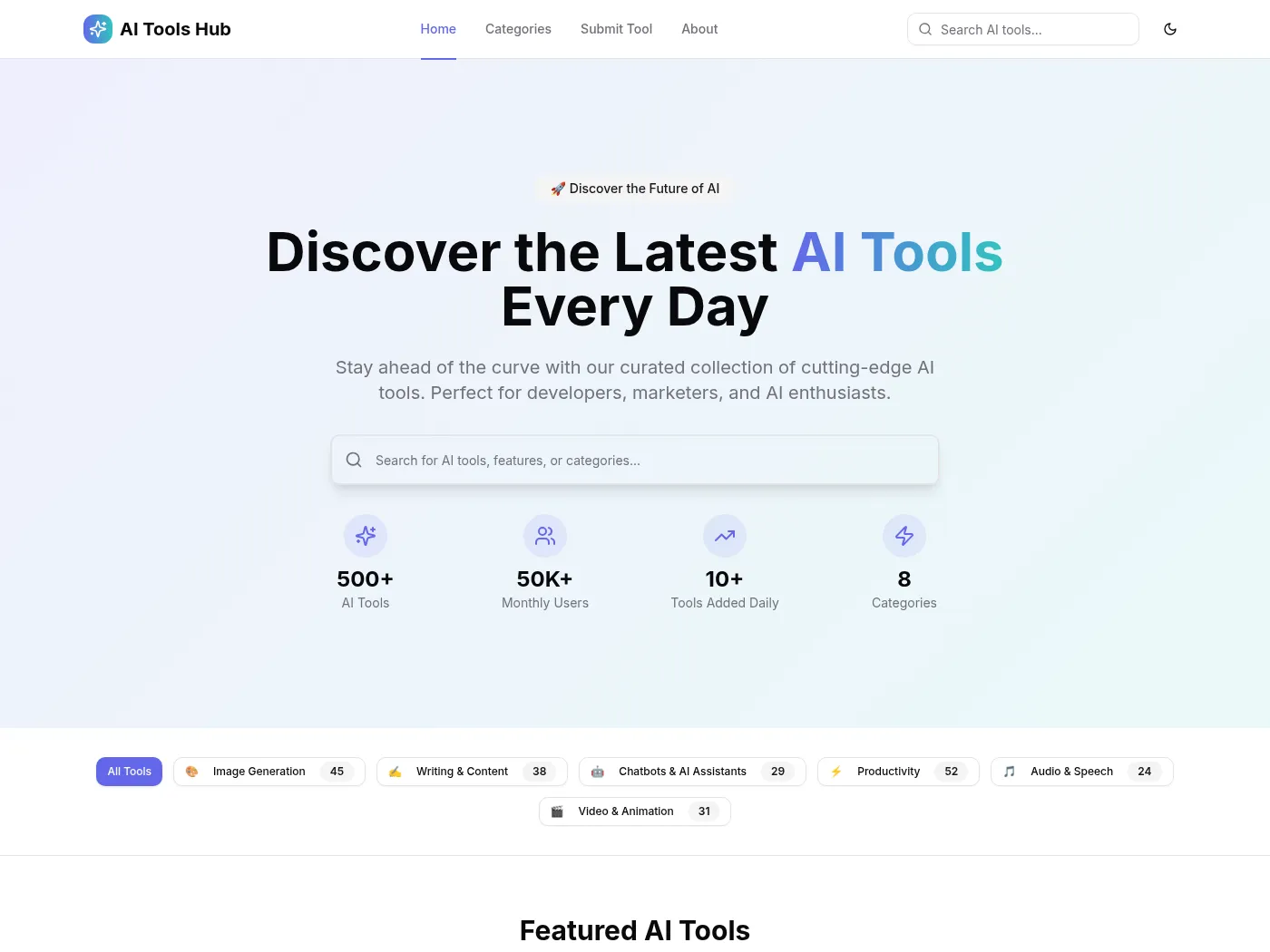 AI Tools Hub - Modern Responsive Frontend for AI Tool Directory
