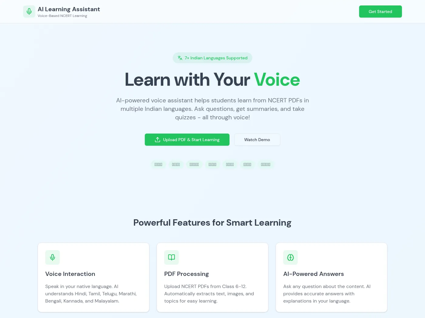 AI Voice-Based Learning Assistant for NCERT in Multiple Indian Languages (Python Only)