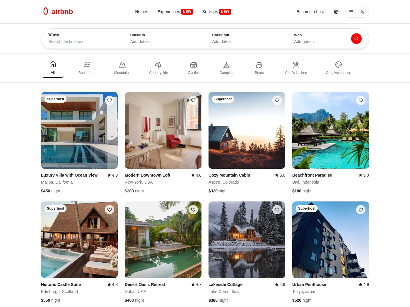 Airbnb Web Platform Clone