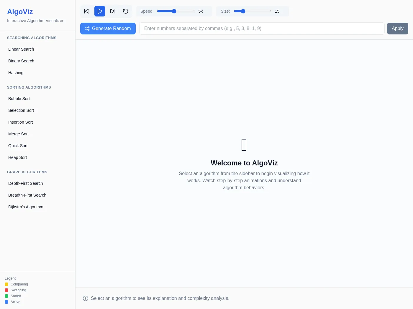 AlgoViz: Interactive Algorithm Visualization Simulator UI