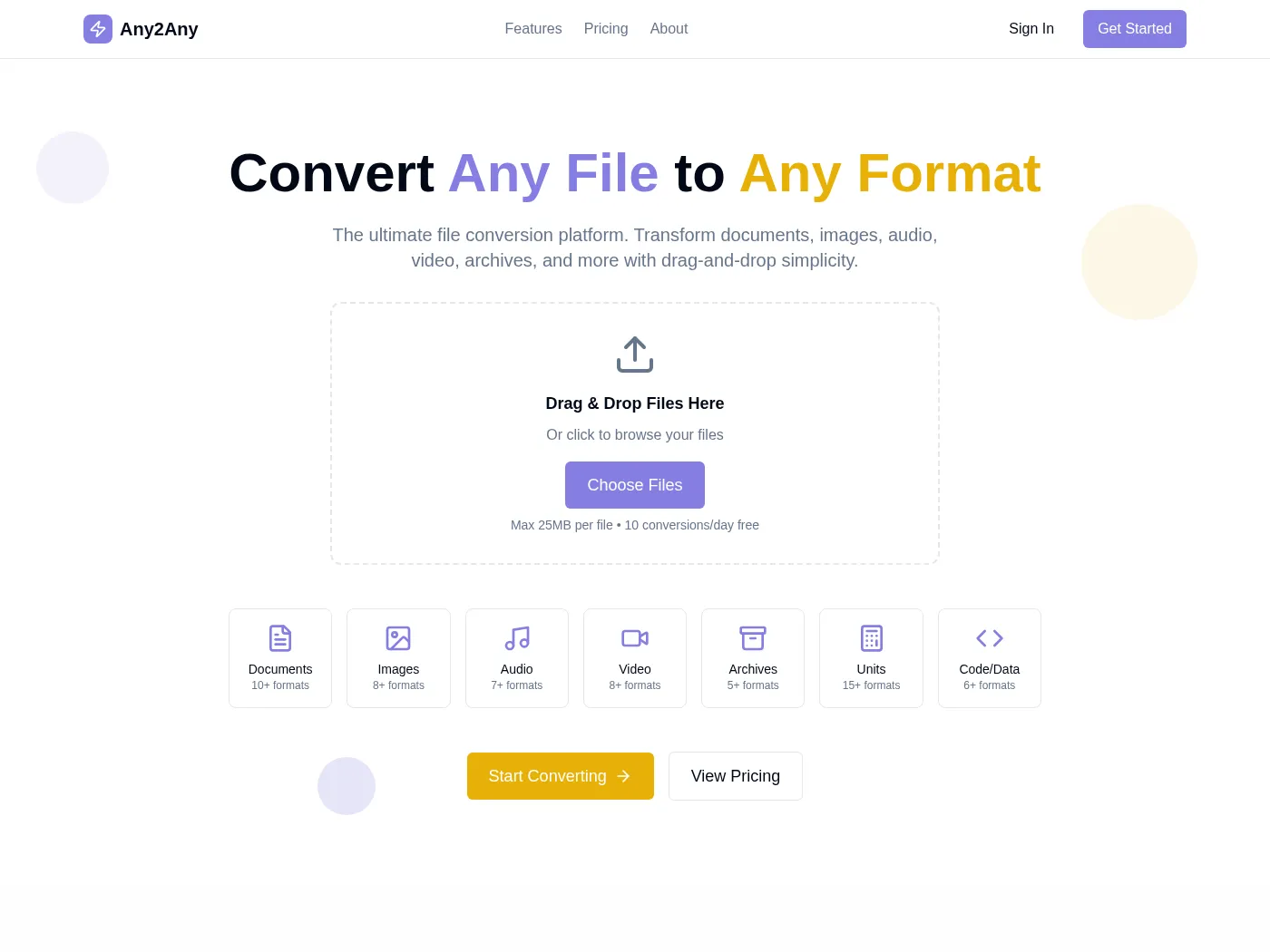 Any2Any Universal File Conversion Platform