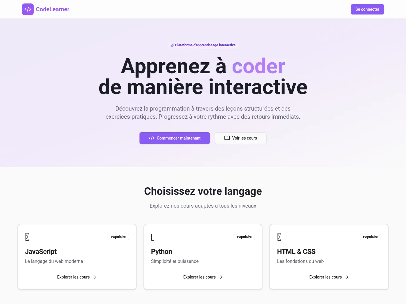 Apprends la Programmation Interactivement