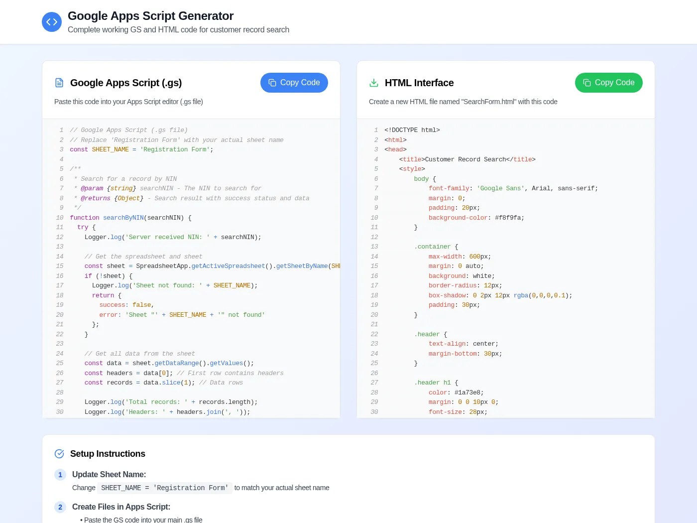 App Script GS Code Generator