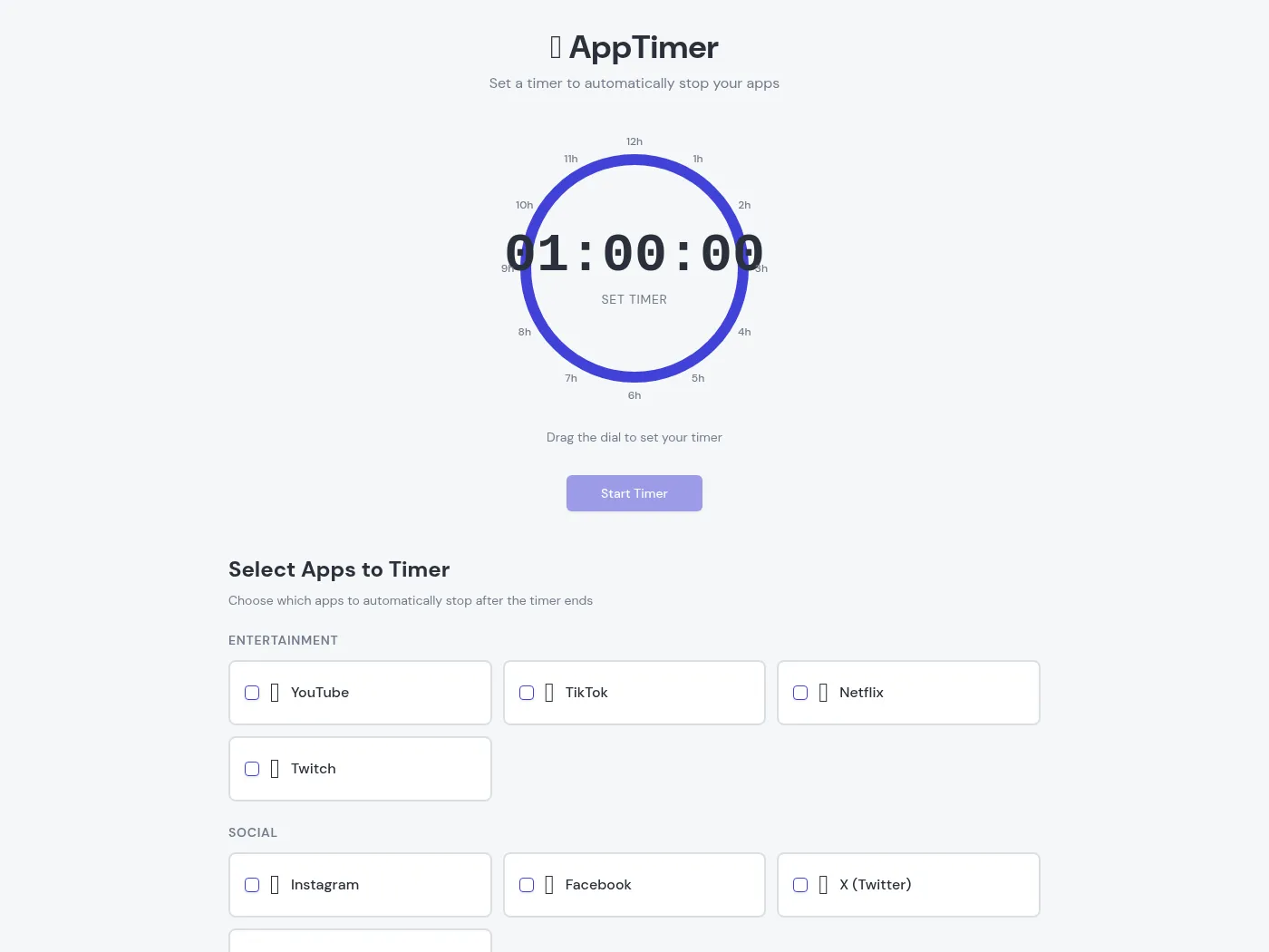 AppTimer: Multi-App Timer and Auto-Stop Web App Prototype