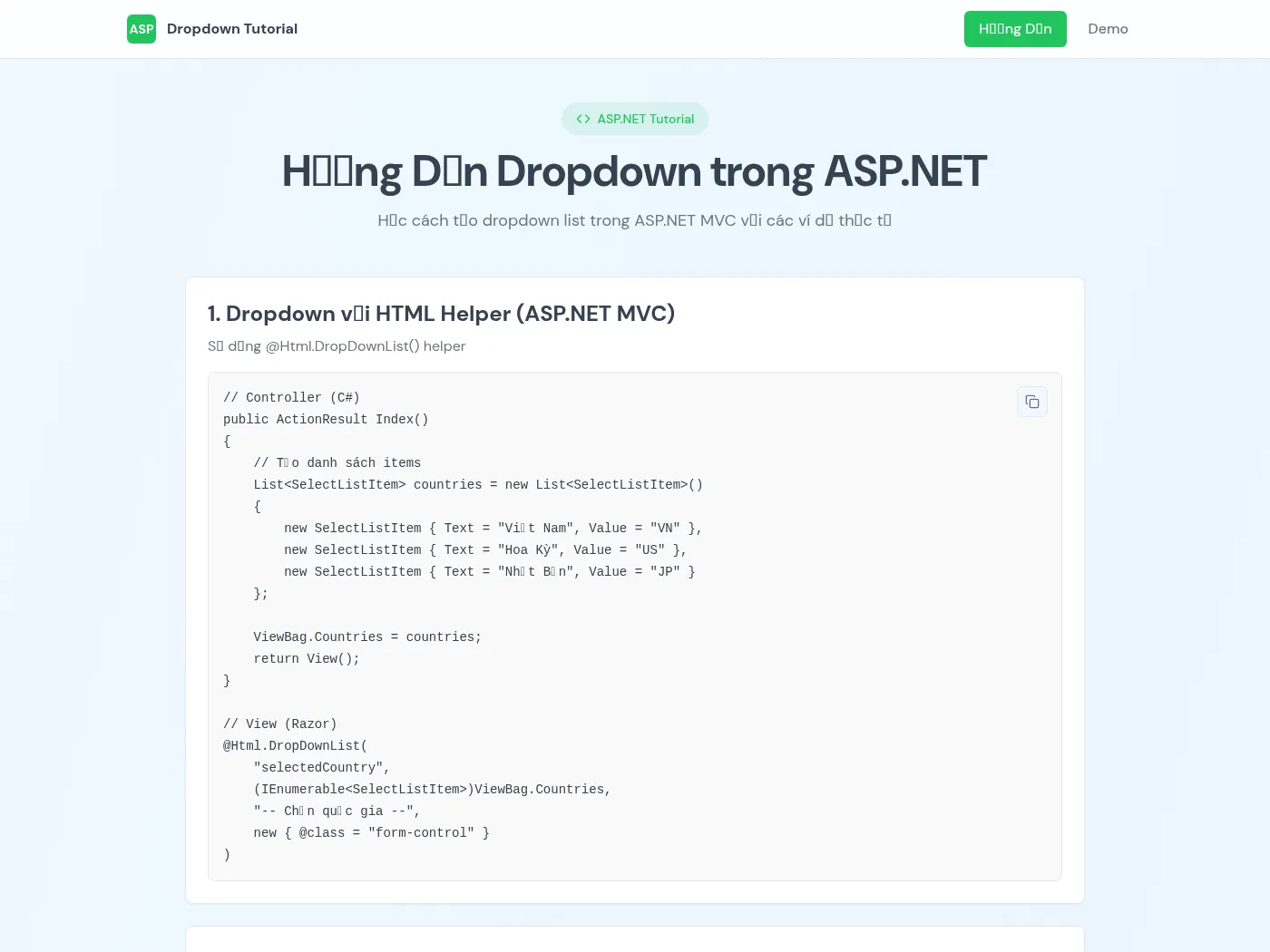 Dropdown Builder in ASP.NET