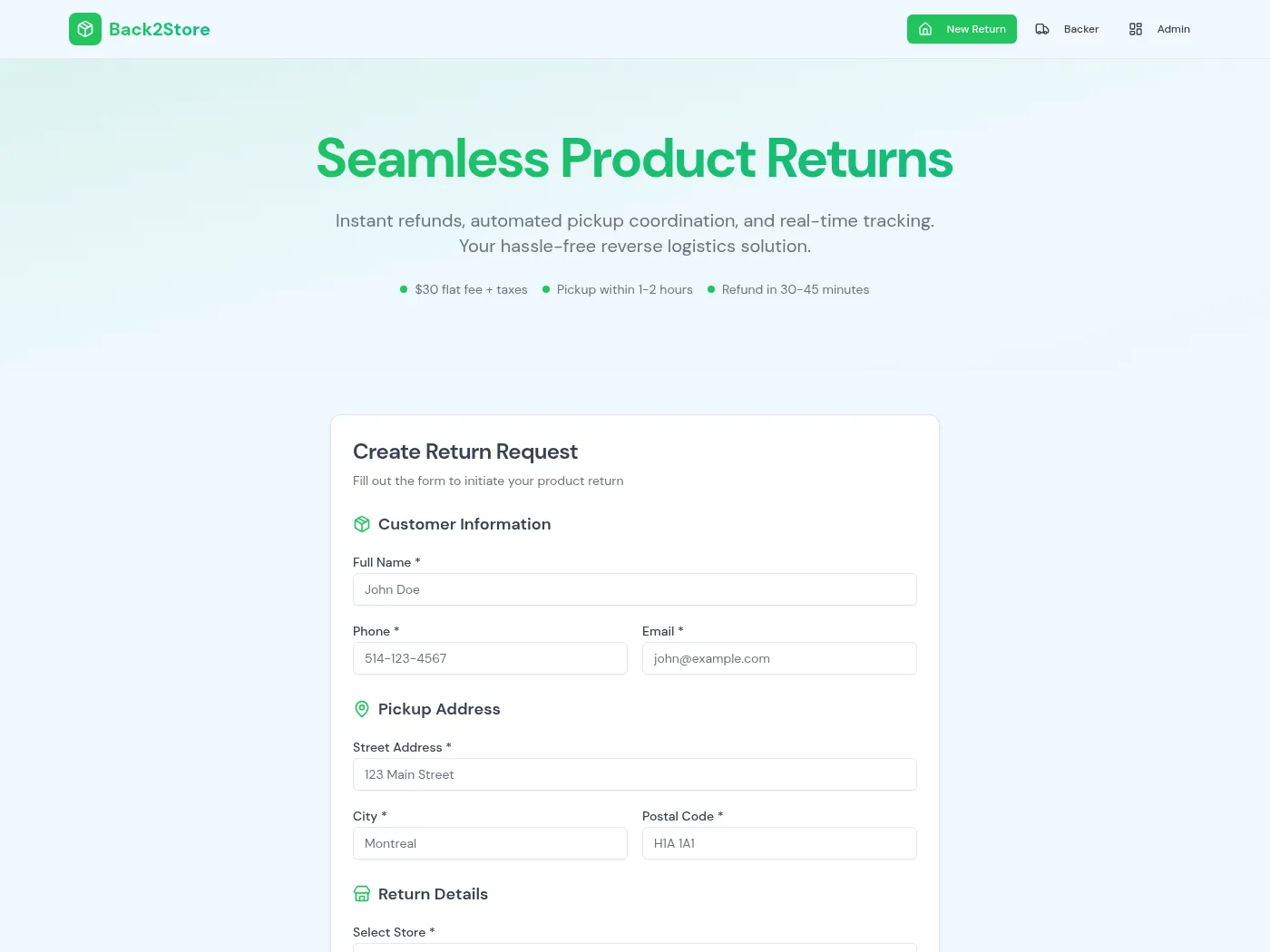 Back2Store: Seamless Reverse Logistics Platform for Instant Refunds and Automated Pickup Coordination