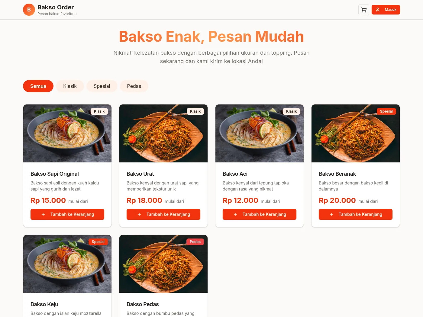 Bakso Ordering Web App