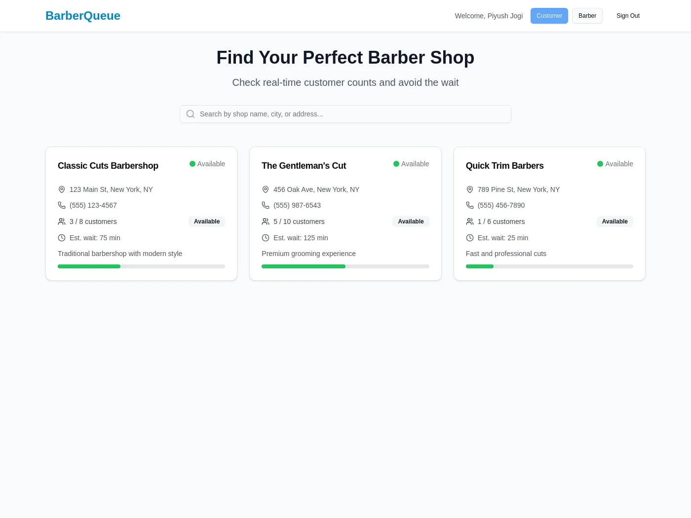 BarberQueue - Real-time Barber Shop Customer Tracking
