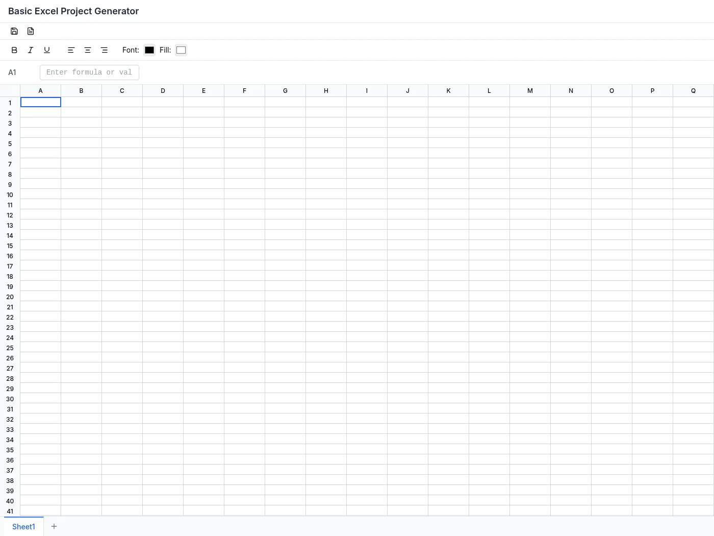Basic Excel Project Generator