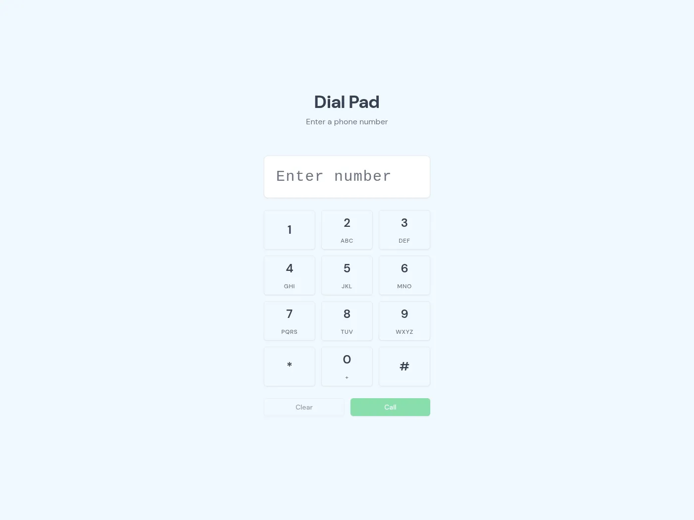 Basic Number Dial Pad Interface