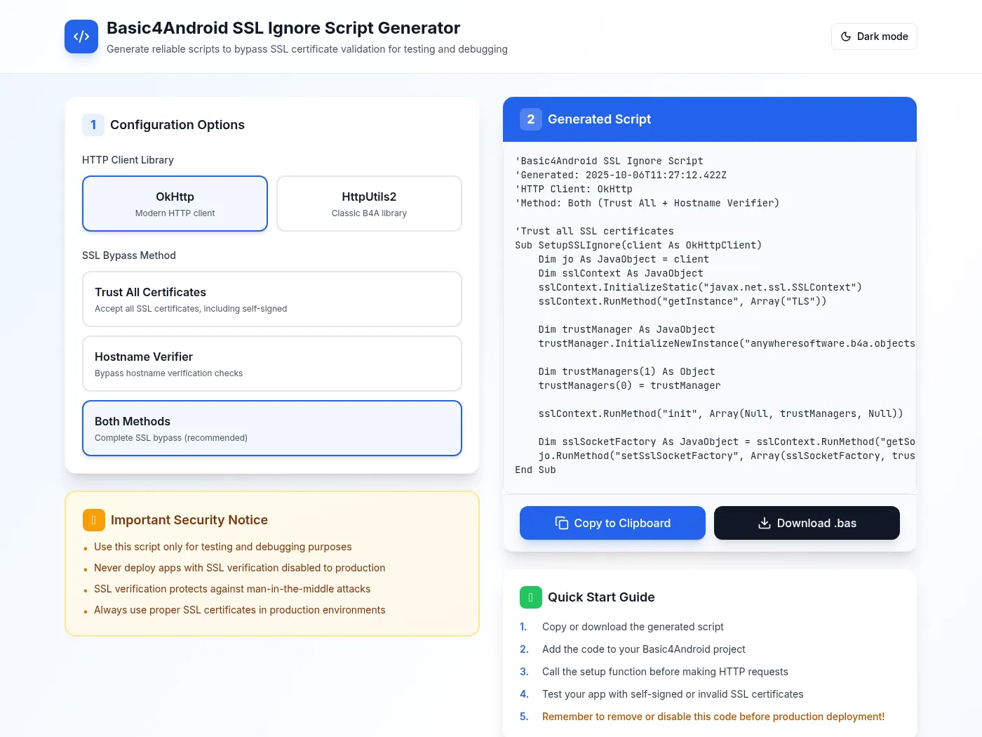 Basic4Android SSL Ignore Script Generator