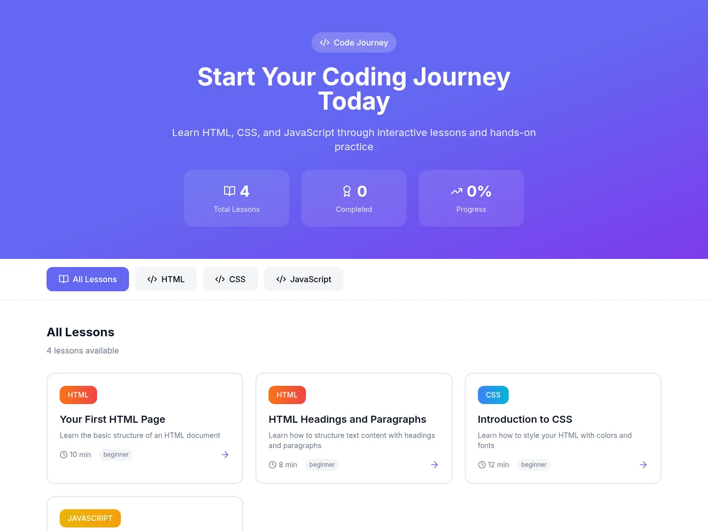 Beginner Coding Learning Portal