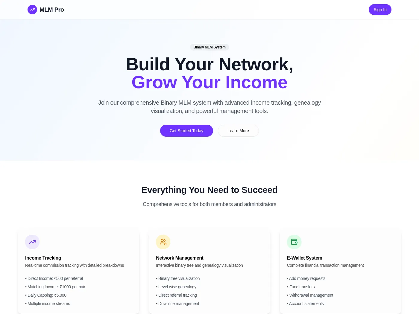 Binary MLM System with User & Admin Panel