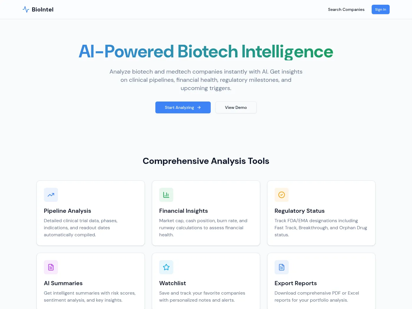 BioIntel – AI-driven Analytics Platform for Biotech Investors