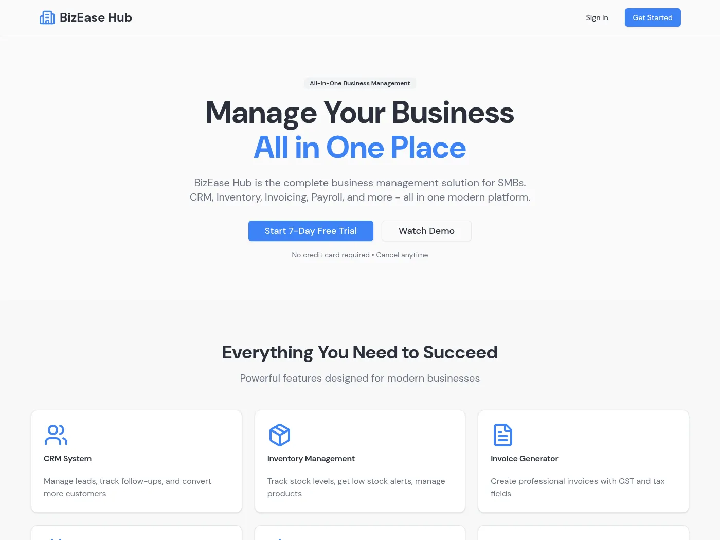 BizEase Hub – All-in-one business management web app for SMBs