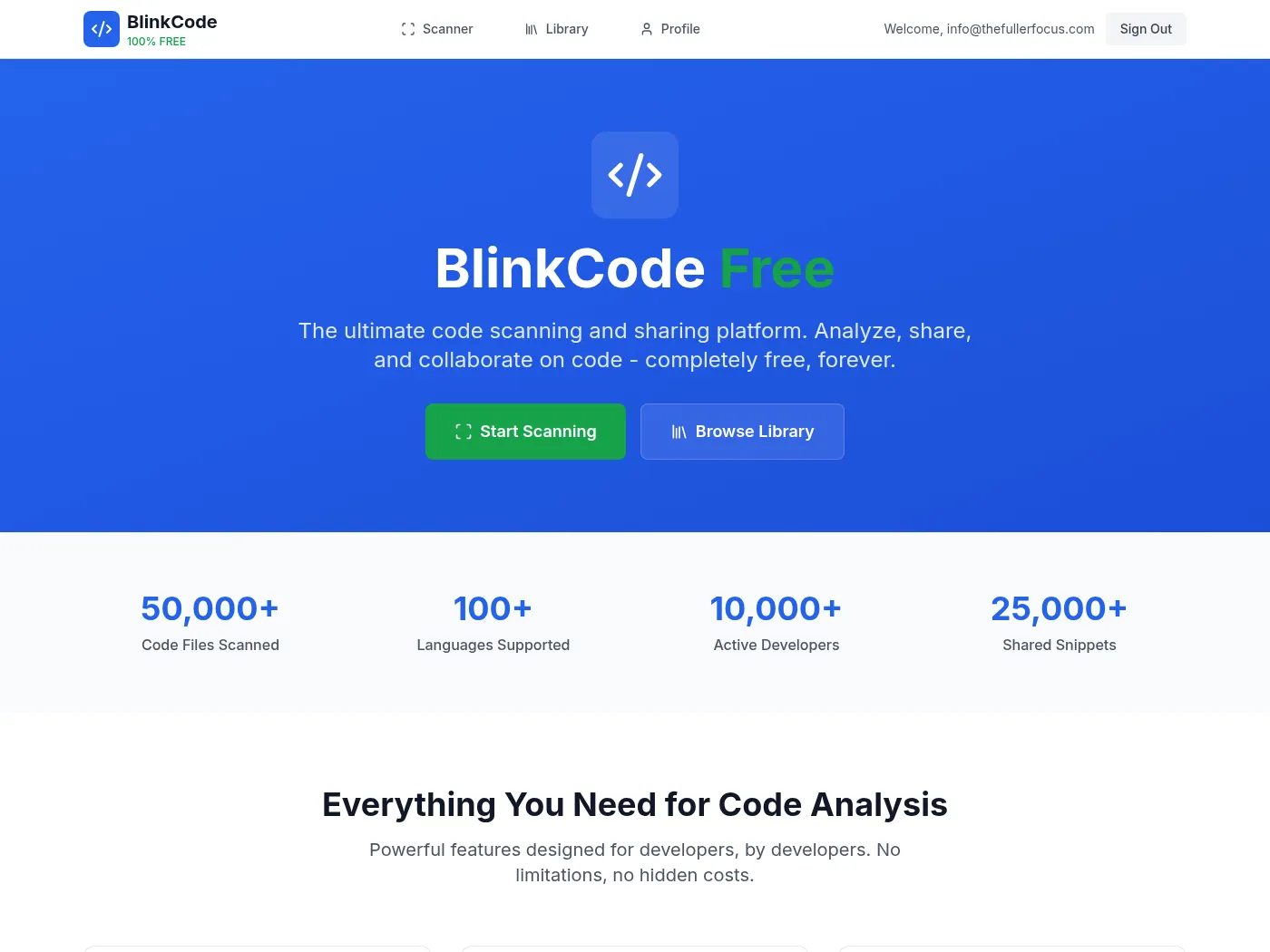 BlinkCode Free - 100% Free Code Scanning and Sharing Platform