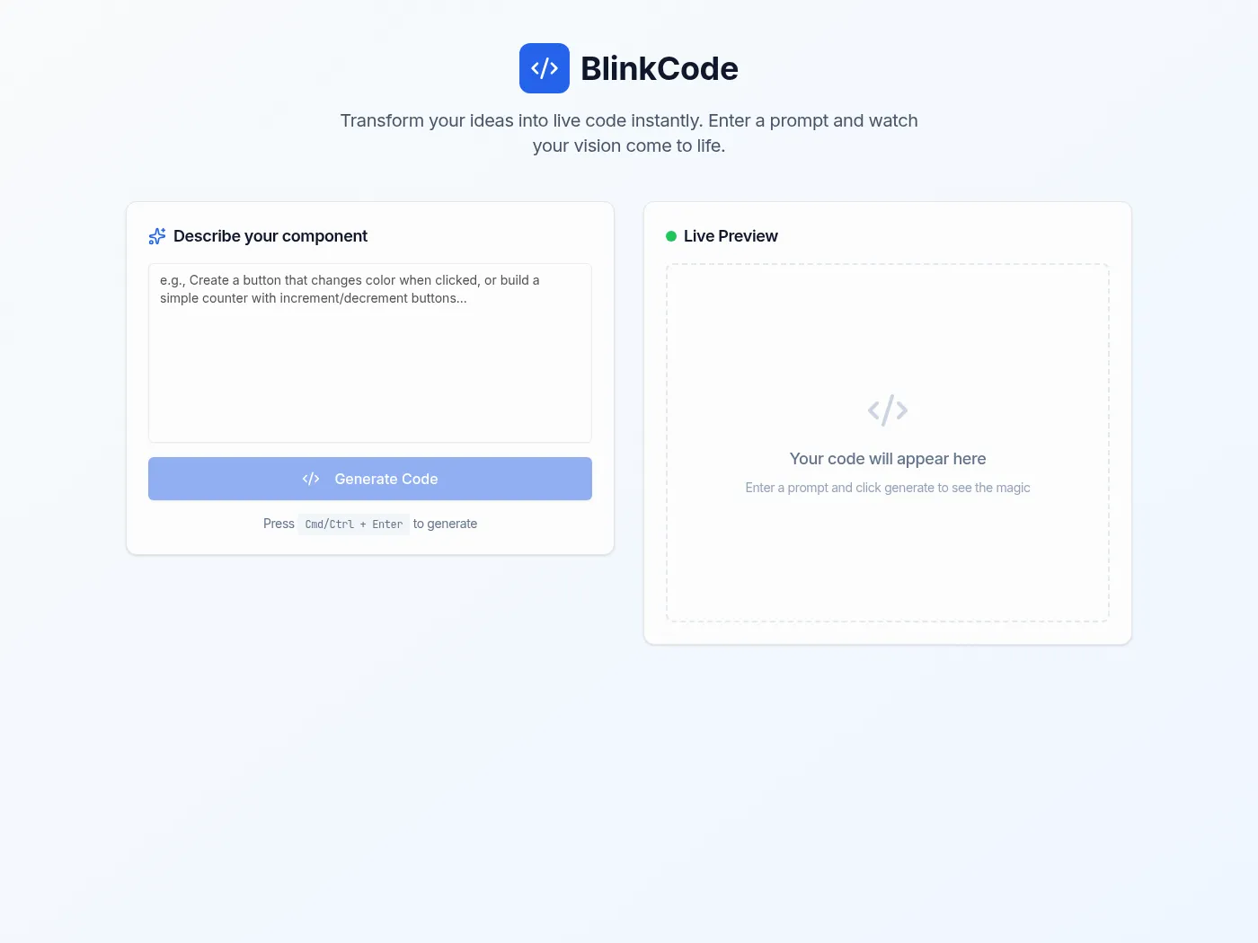 BlinkCode: Live Code Generator Web App