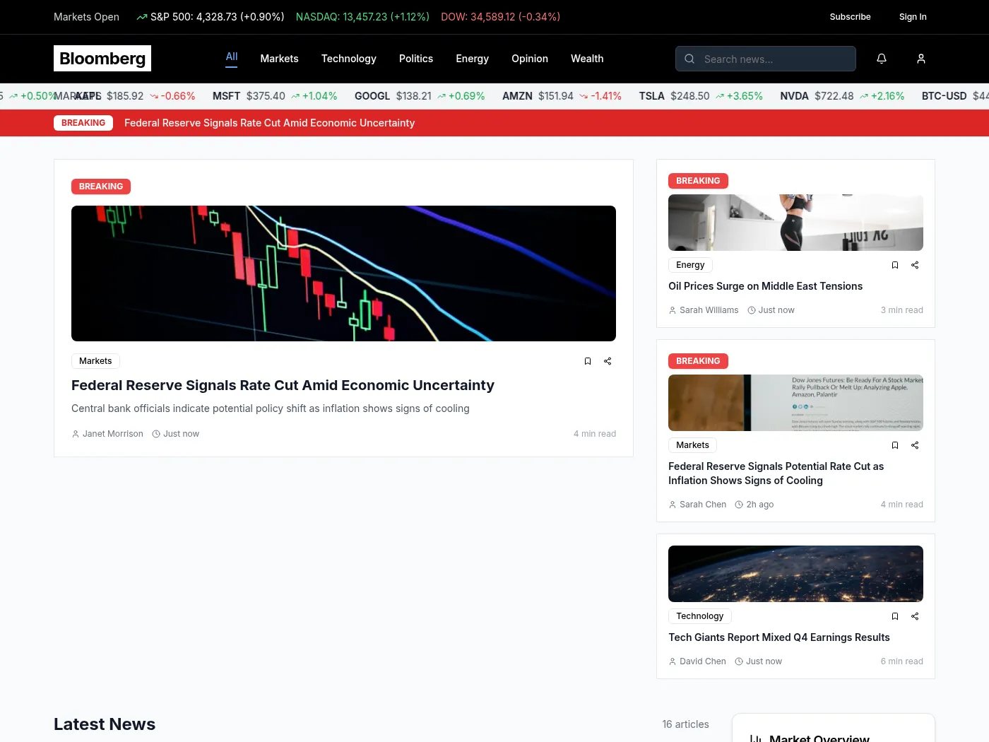 Bloomberg Web News Portal Clone
