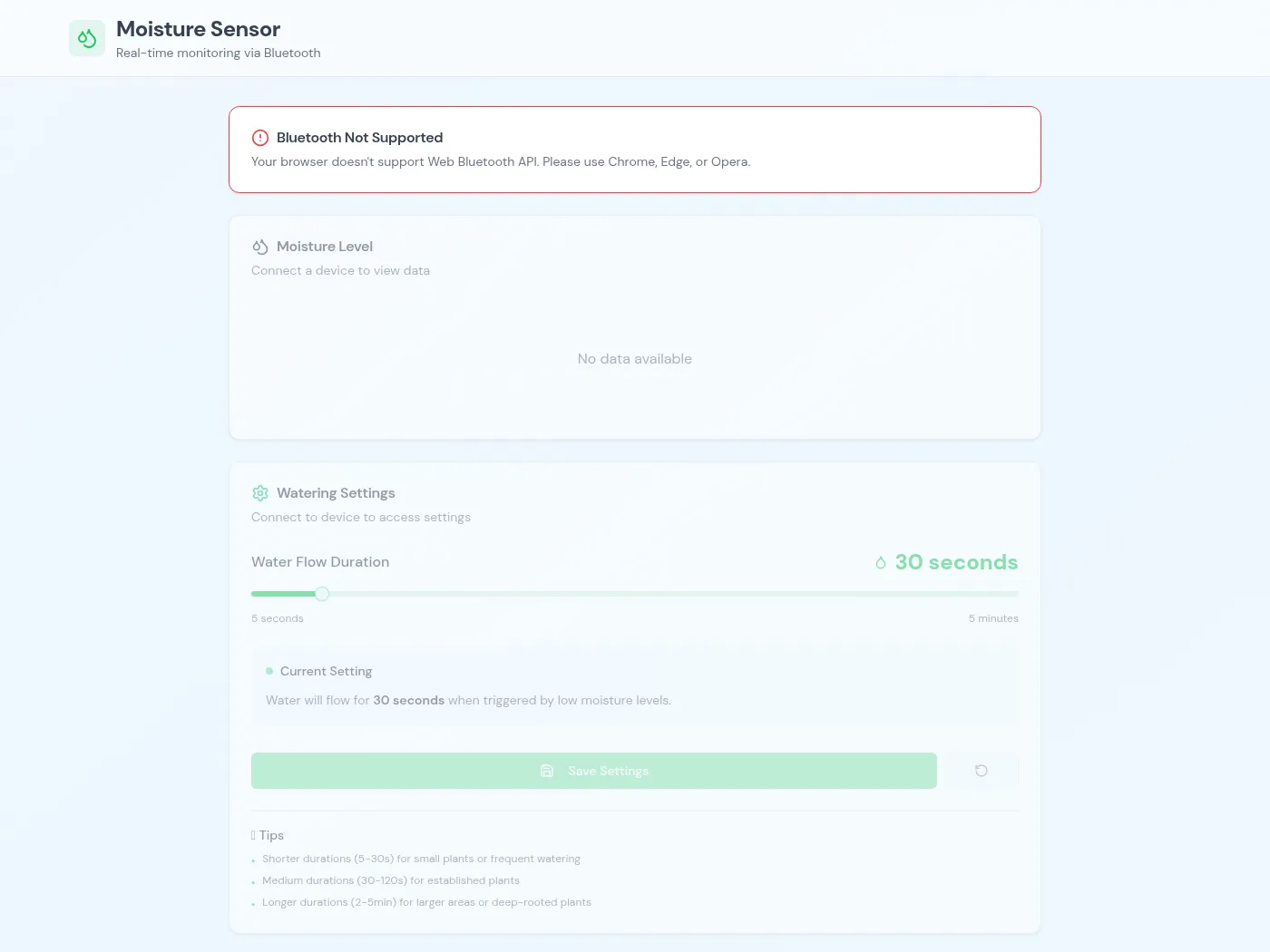Bluetooth Moisture Sensor Connection App