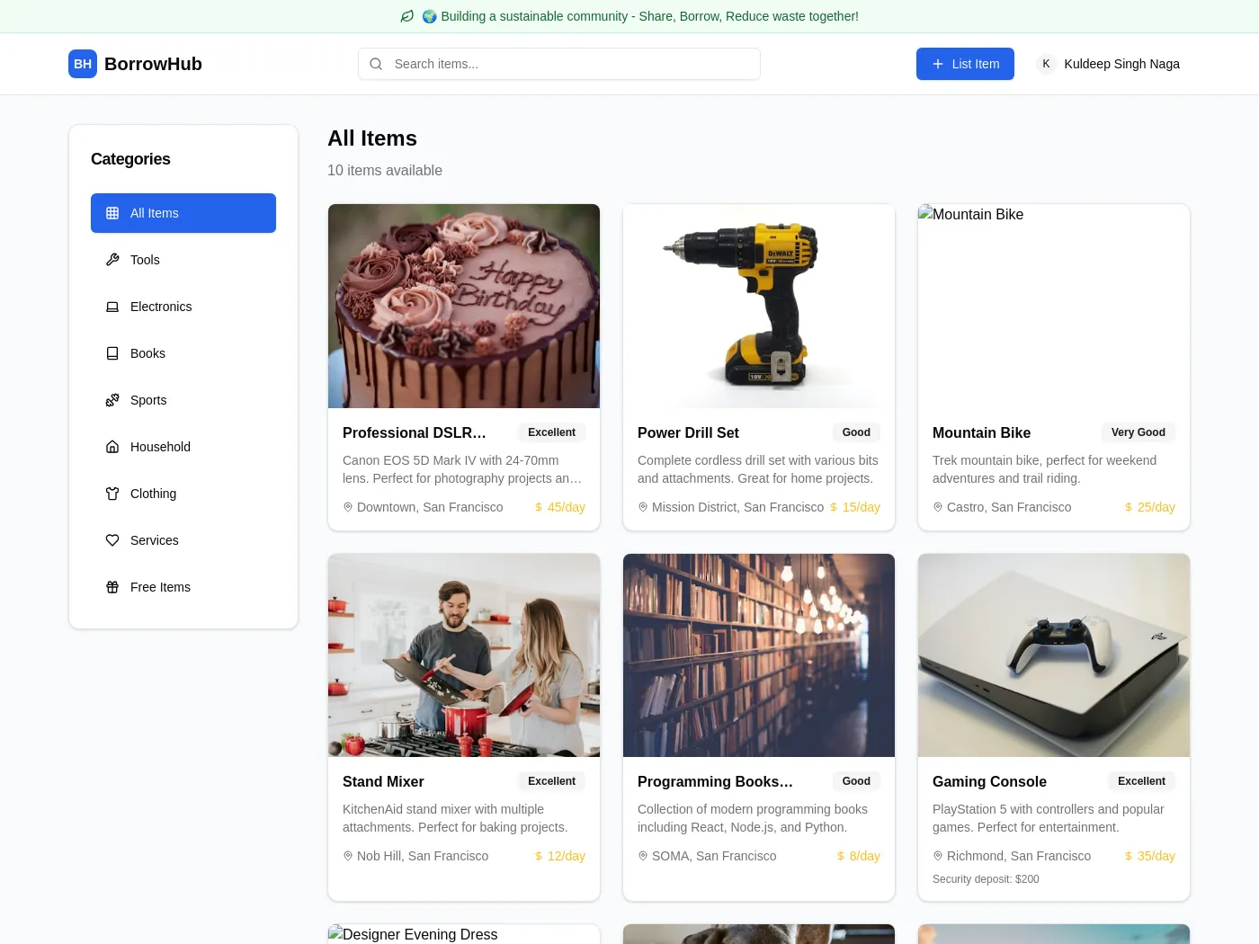 BorrowHub - Peer-to-Peer Item Sharing Platform