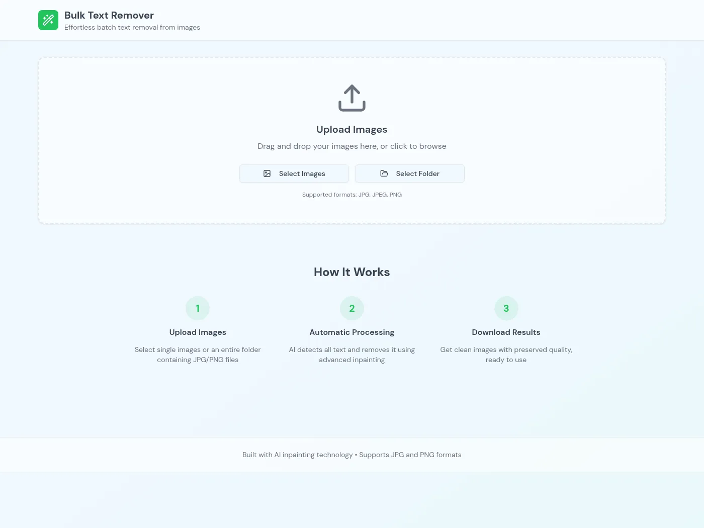 Bulk Text Remover – Effortless Batch Text Removal from Images with AI Inpainting