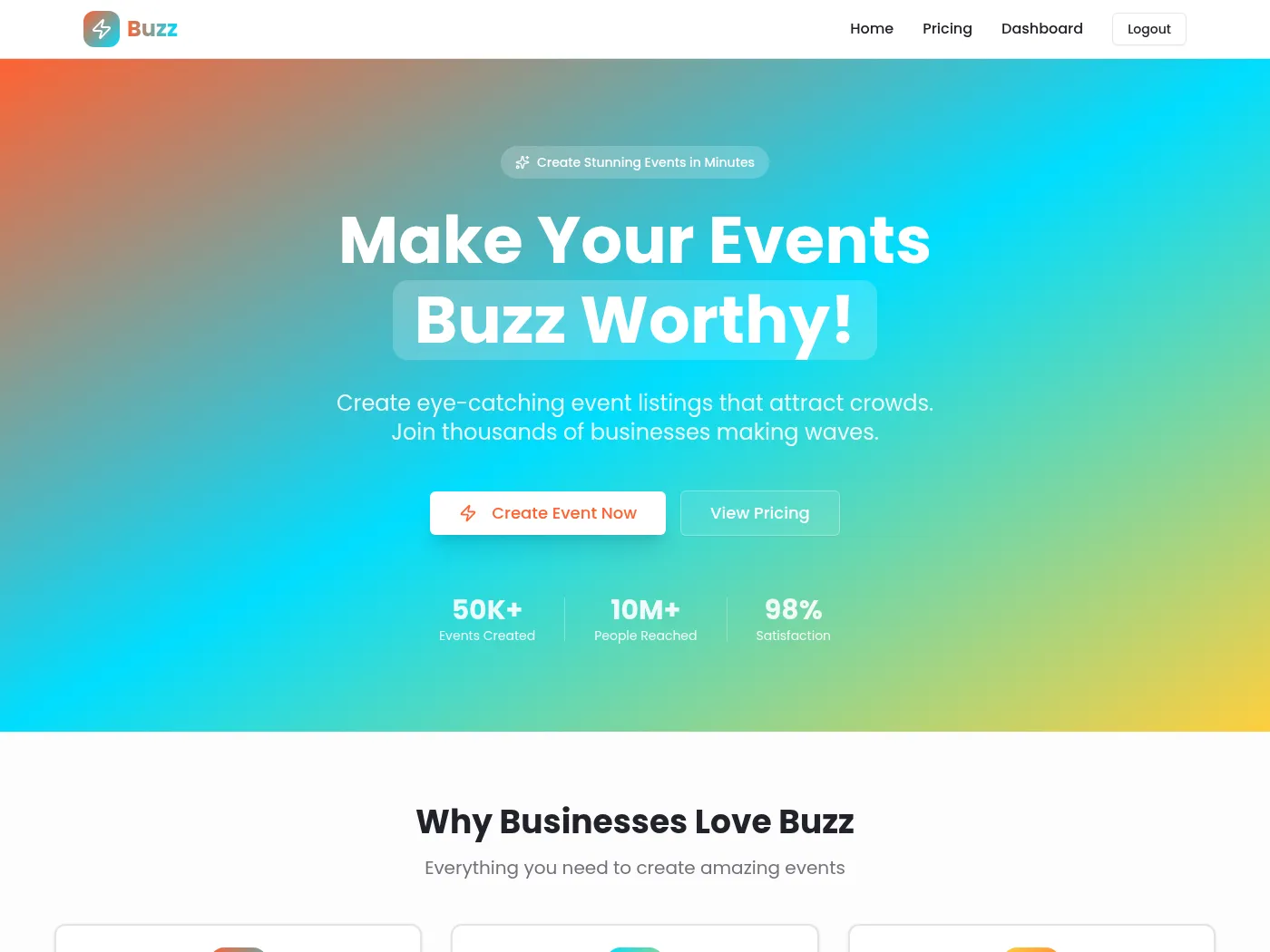 Buzz: Vibrant Event Marketing Web Platform and Social Discovery Mobile App