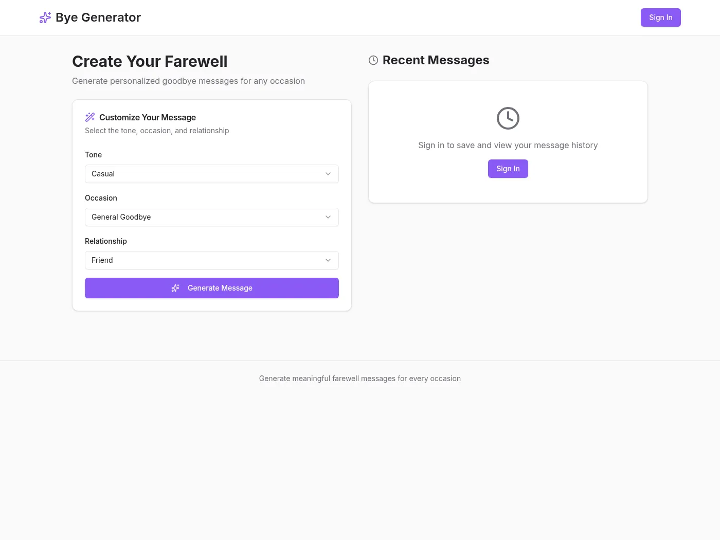 Bye Generator App